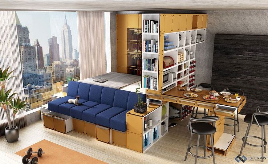 Amenajarea unei garsoniere cu mobilier multifunctional, flexibil si modular